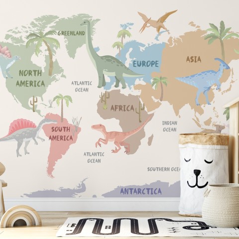Kids Dinosaurs World Map Wallpaper Mural • Wallmur UK