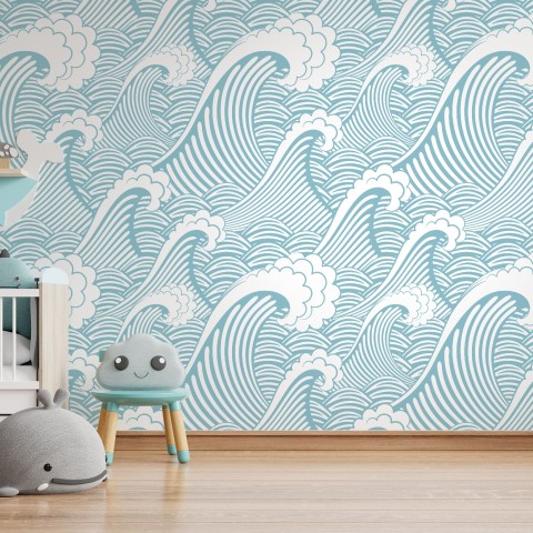 Kids Ocean Wave Pattern Wallpaper Mural • Wallmur UK
