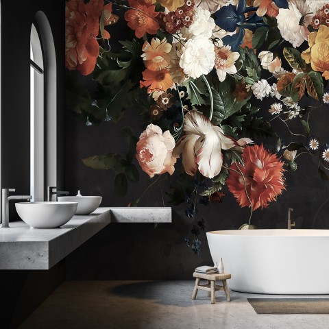 Golden Age Large and Dark Floral Wallpaper Mural • Wallmur UK