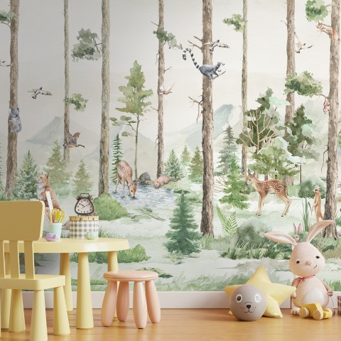 Kids Forest Animals in the Jungle Wallpaper Mural • Wallmur UK