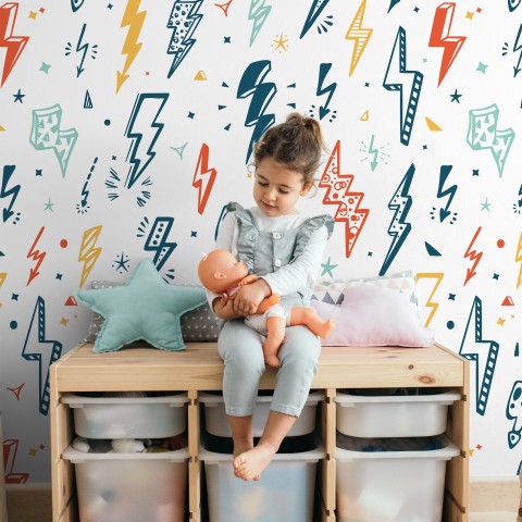 Kids Lightning Bolt Pattern Wallpaper Mural • Wallmur UK